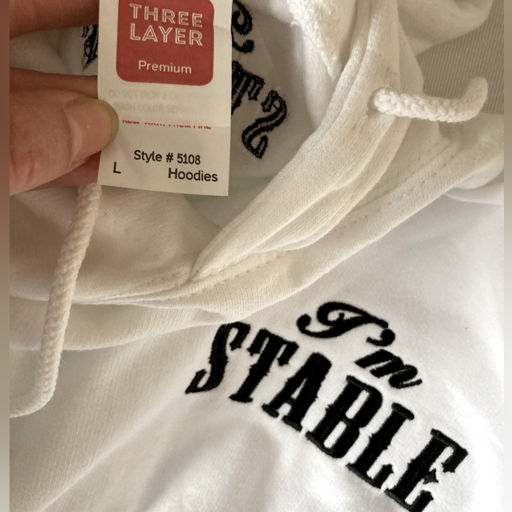 New White Hoodie Embroidered With “I’m Stable” Size L - Gem